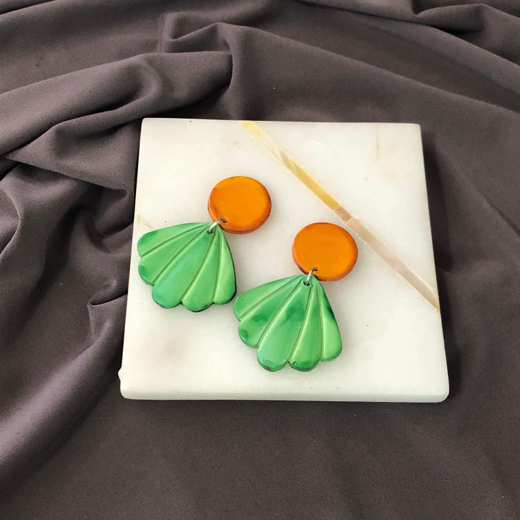 green seashell earrings