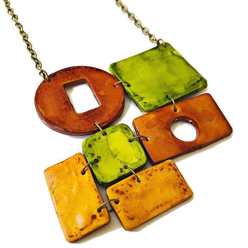 Fall Jewelry Set with Bold Chunky Statement Necklace & Long Geometric